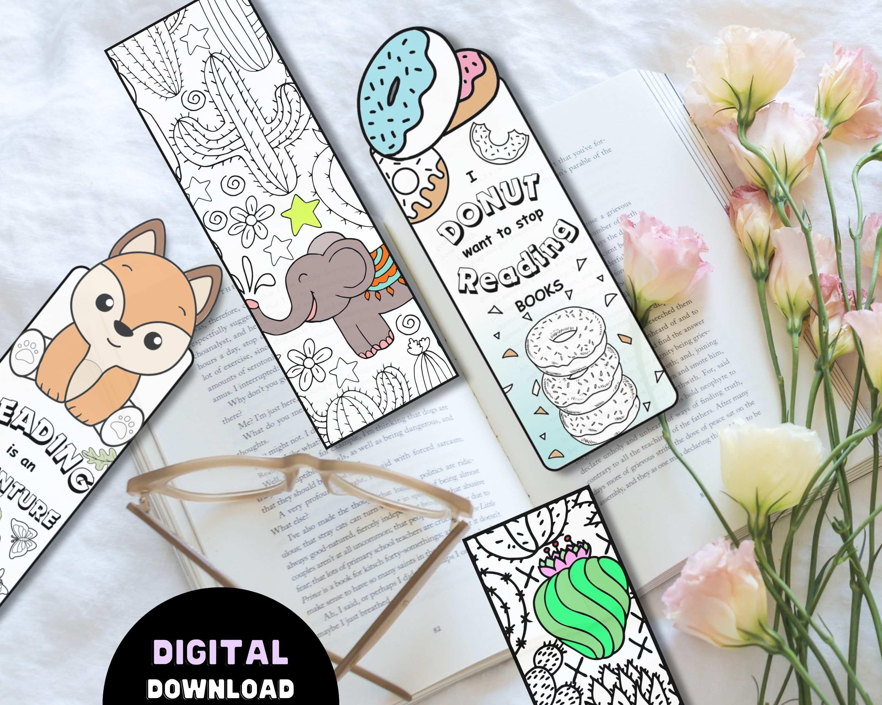 Coloring Bookmarks Printables for Kids BUNDLE, Animals and Dessert ...