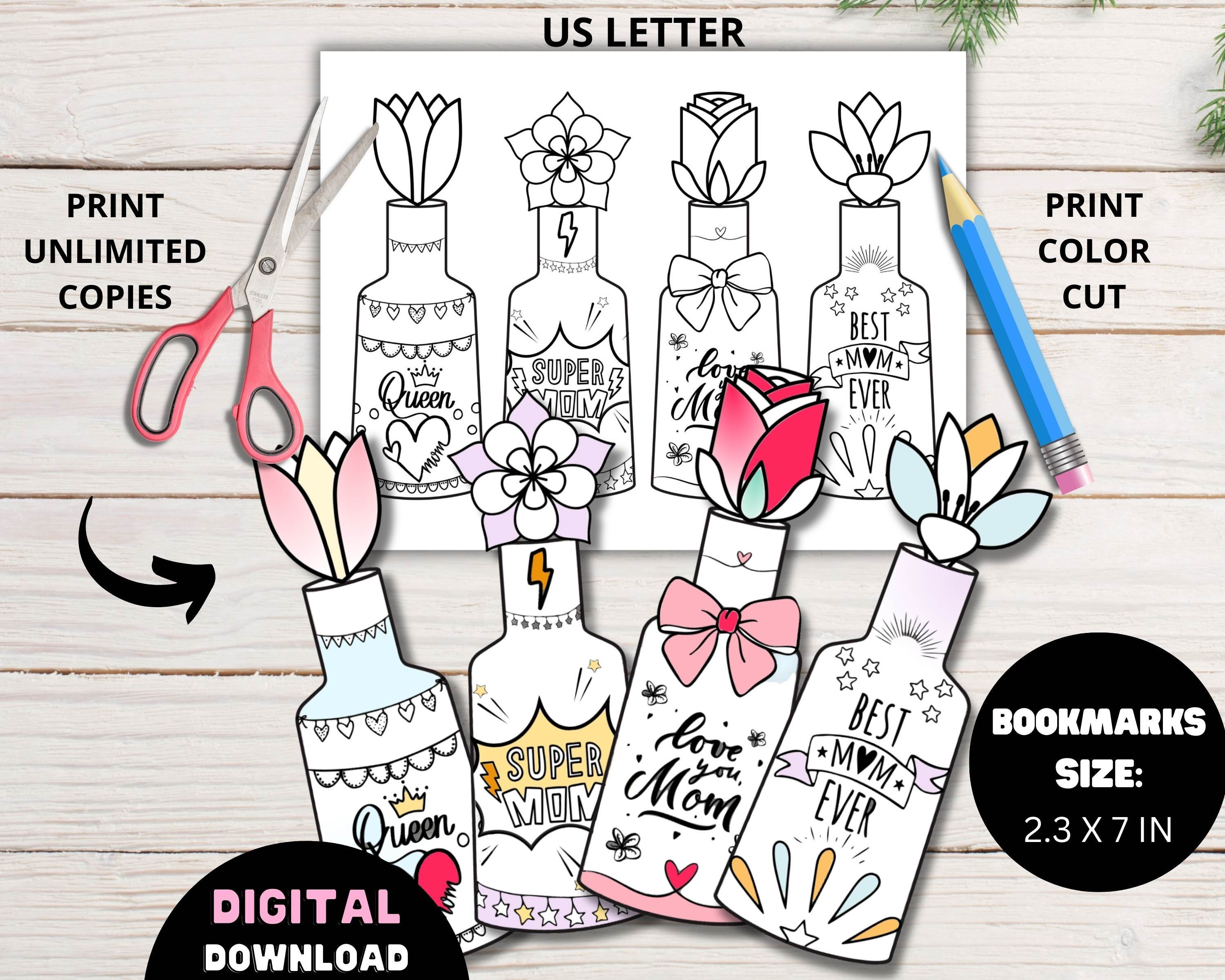 Happy Mothers Day Coloring Pages Bookmarks, Printable Mothers Day ...