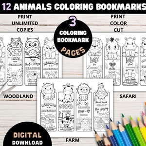 Printable Coloring Bookmarks BUNDLE, Cute Animals Book Marks, Birthday ...