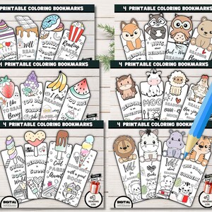 Printable Coloring Bookmarks BUNDLE, Cute Animals Book Marks, Birthday ...