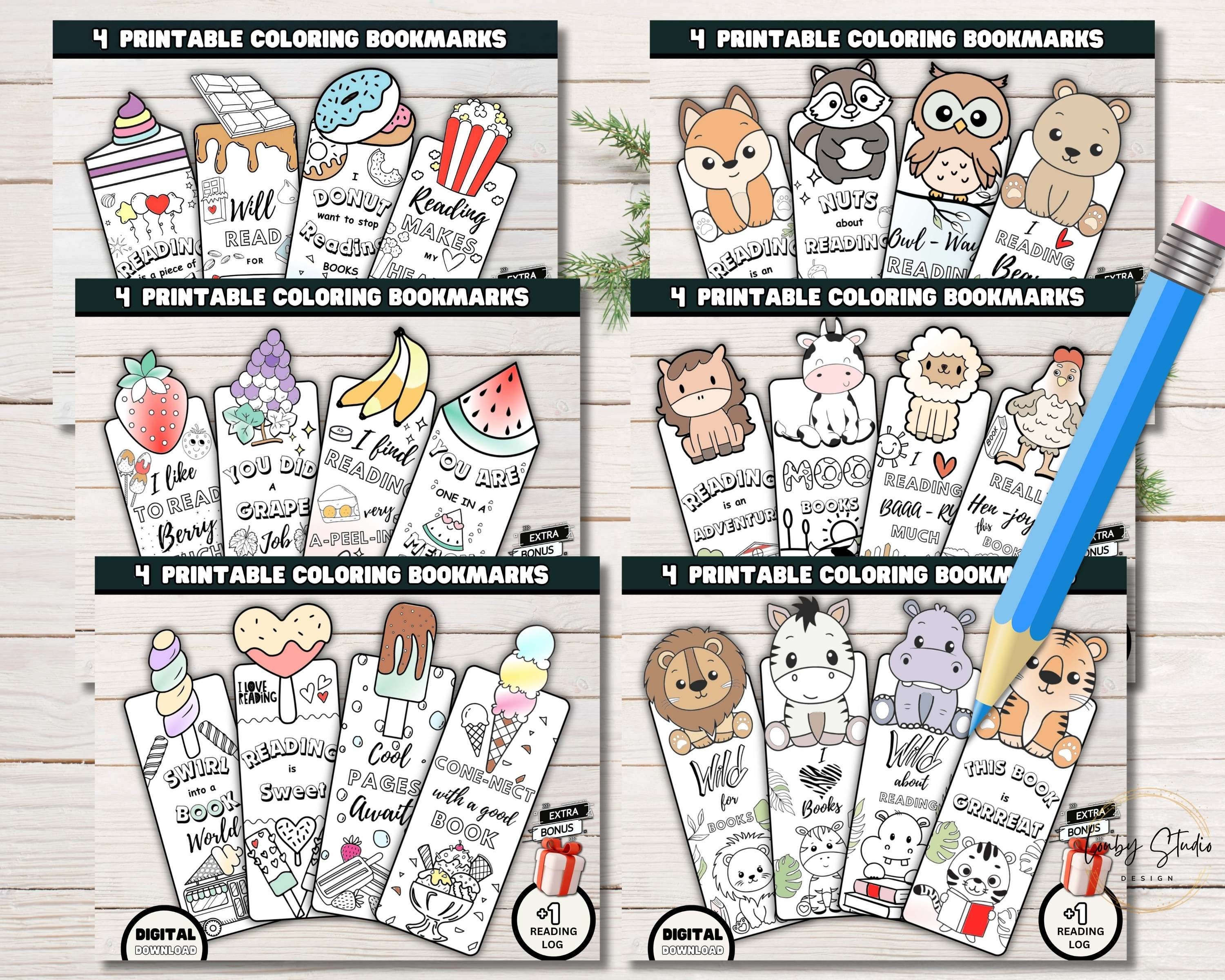 Printable Coloring Bookmarks BUNDLE, Cute Animals Book Marks, Birthday ...