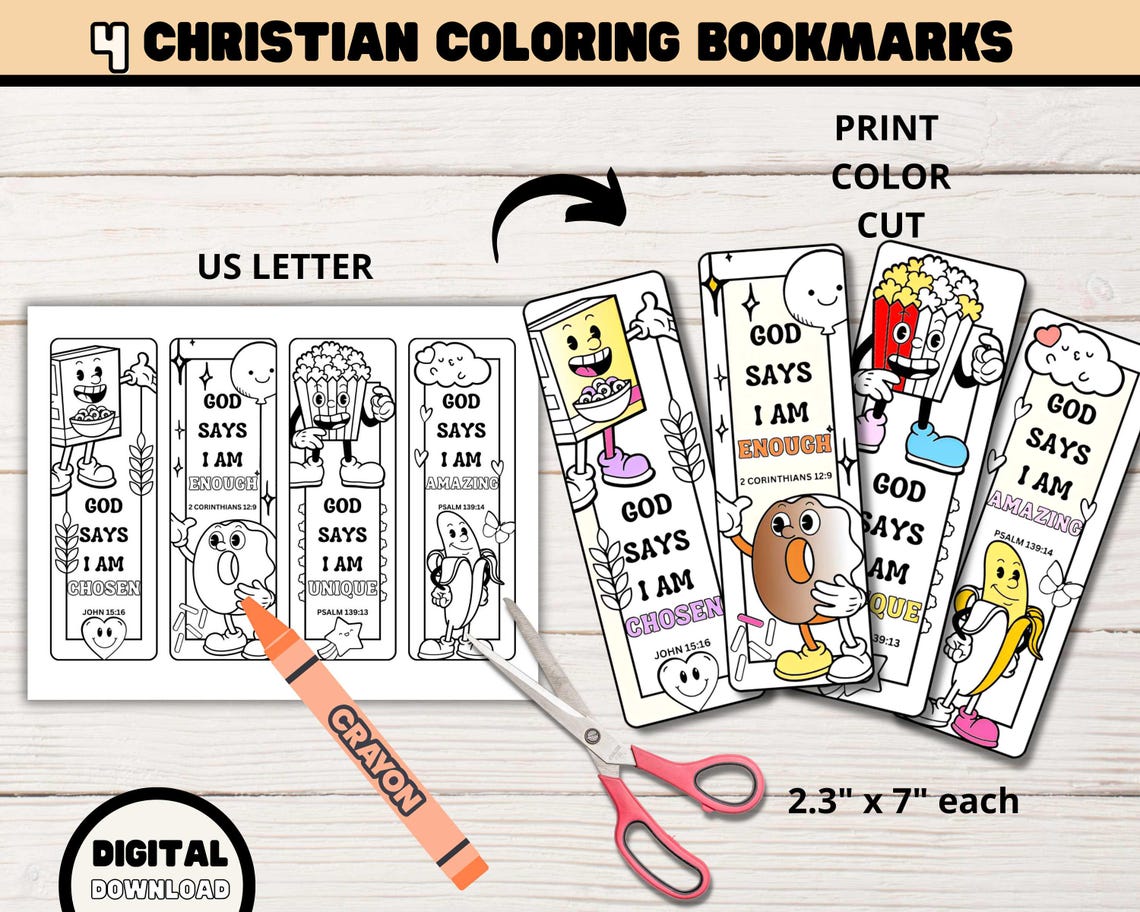 Christian Coloring Bookmarks for Kids: Scripture Activity (digital ...
