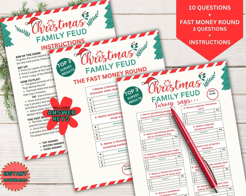 Christmas Feud Game, Printable Christmas Family Game, Christmas ...