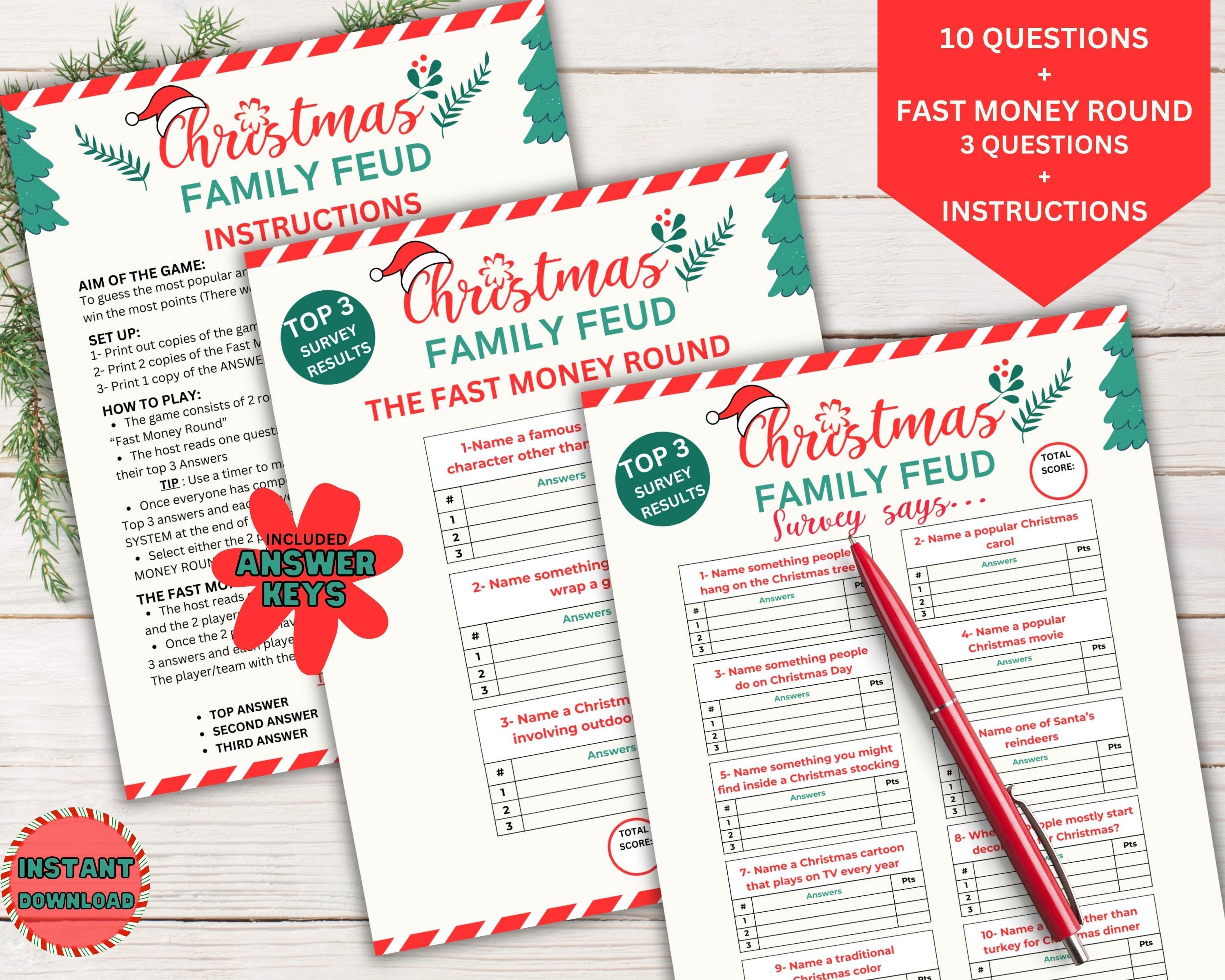 Christmas Feud Game, Printable Christmas Family Game, Christmas ...