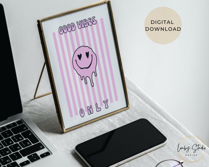 70s Droopy Melty Smiley Face Good Vibes Only Poster Indie Vsco - Etsy