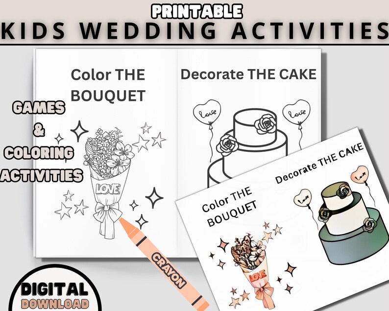 Kids Wedding Activity Book, Printable Wedding Coloring Book Pages ...