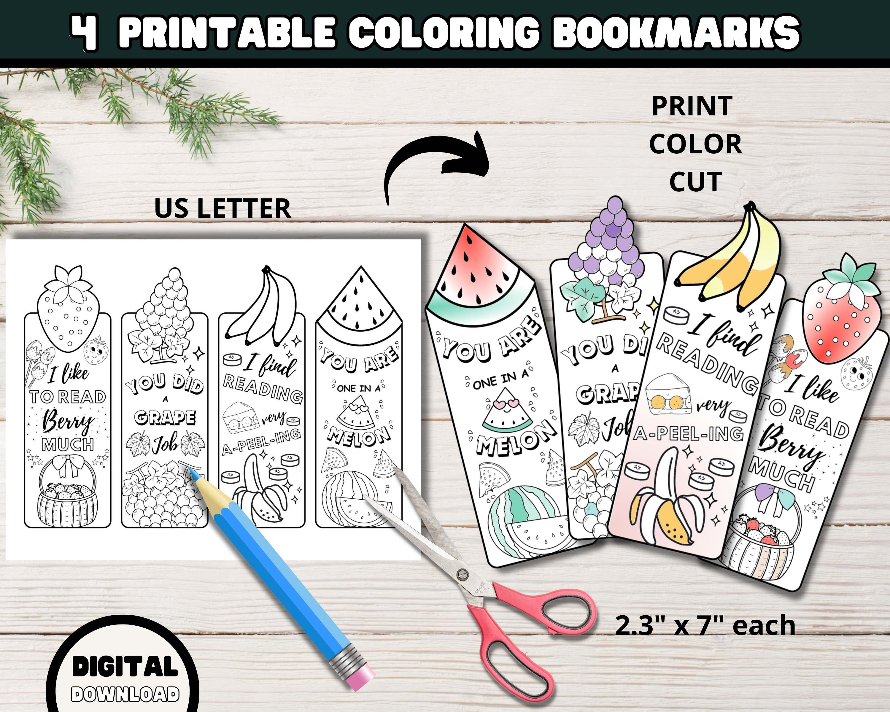Fruits Coloring Bookmarks, Bookish Coloring Book Marks for Kids and ...