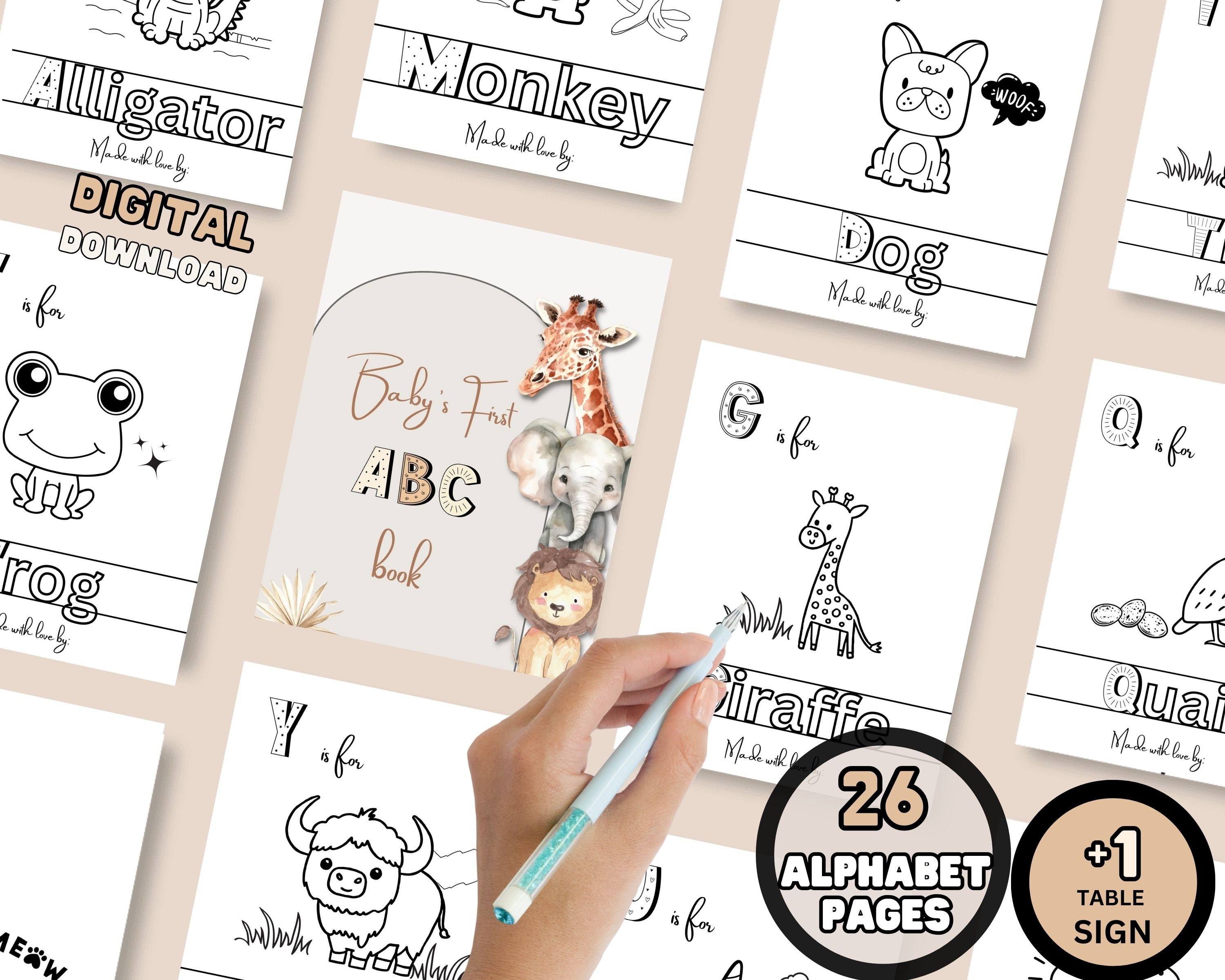 Baby Alphabet Book, Printable Baby Shower Abc Book, Animal Alphabet ...