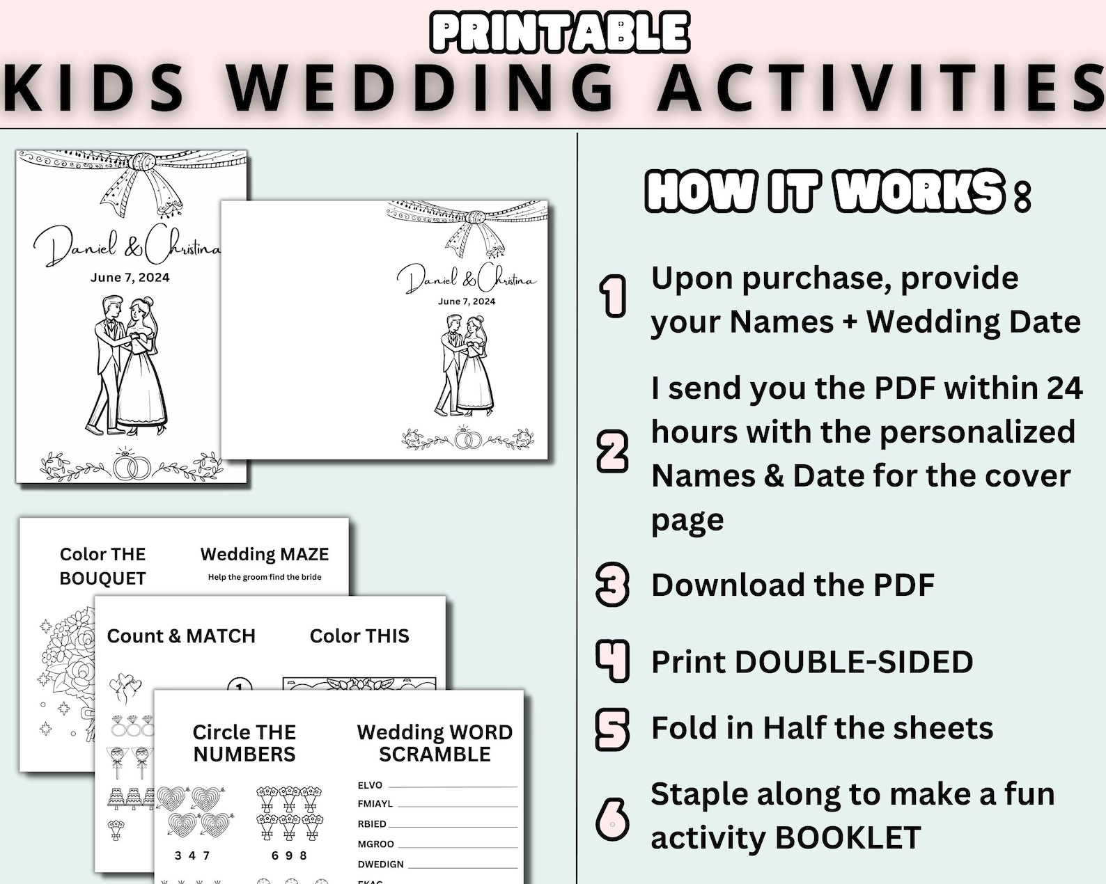 Kids Wedding Activity Book, Printable Wedding Coloring Book Pages ...