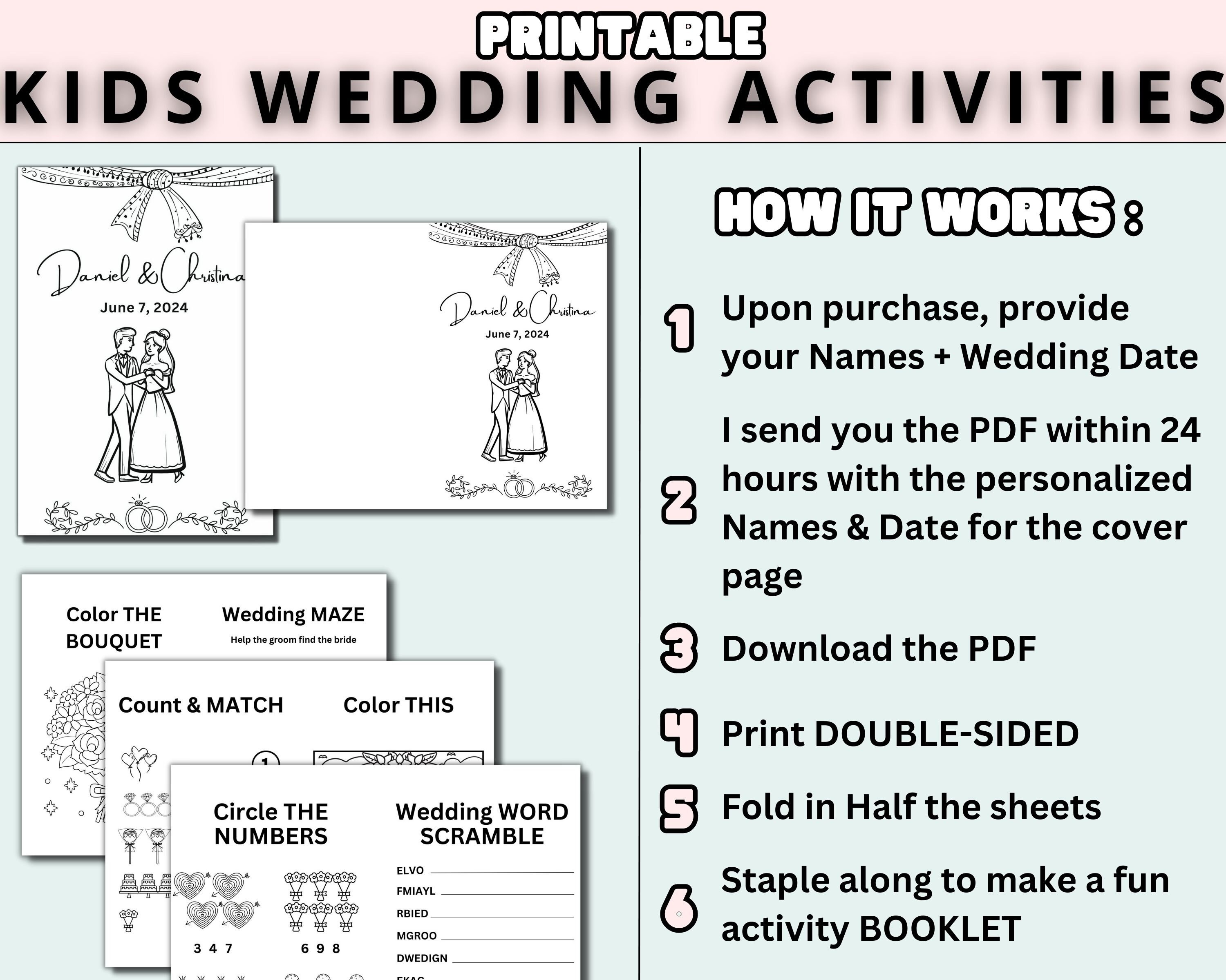 Kids Wedding Activity Book, Printable Wedding Coloring Book Pages ...