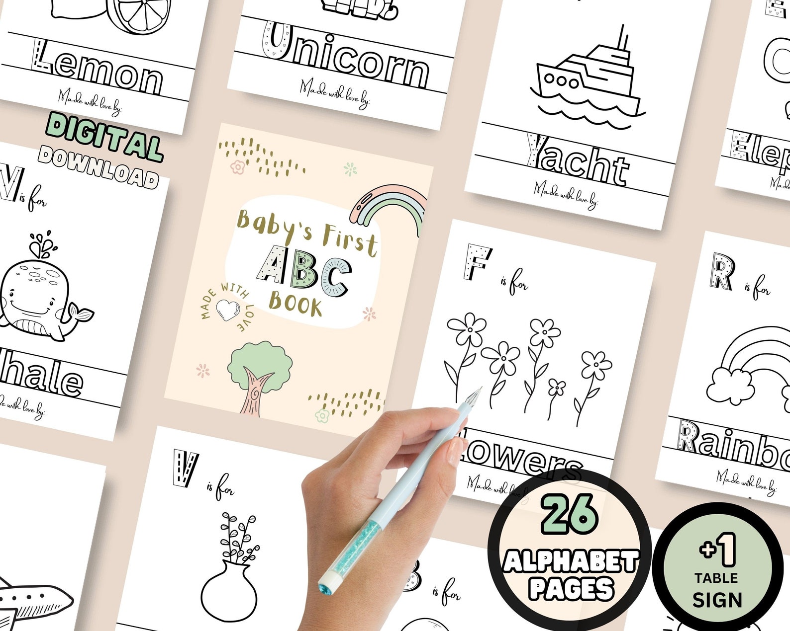 Baby Alphabet Book, Printable Baby Shower Abc Book, Animal Alphabet ...