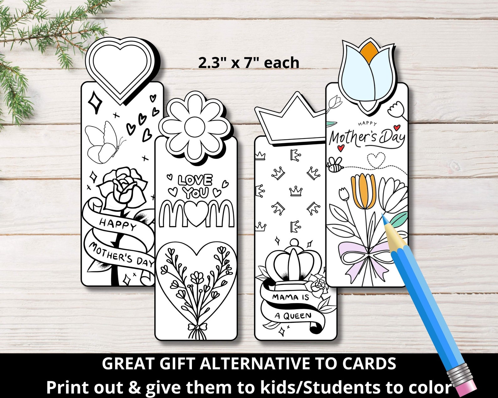 Mothers Day Coloring Bookmarks, Printable Coloring Mothers Day Card ...