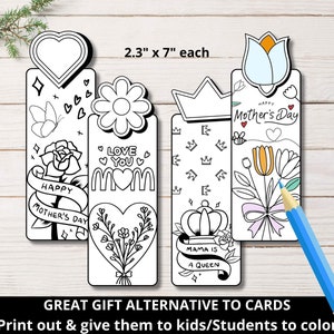 Mothers Day Coloring Bookmarks, Printable Coloring Mothers Day Card ...