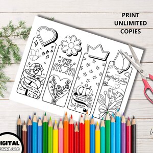 Mothers Day Coloring Bookmarks, Printable Coloring Mothers Day Card ...