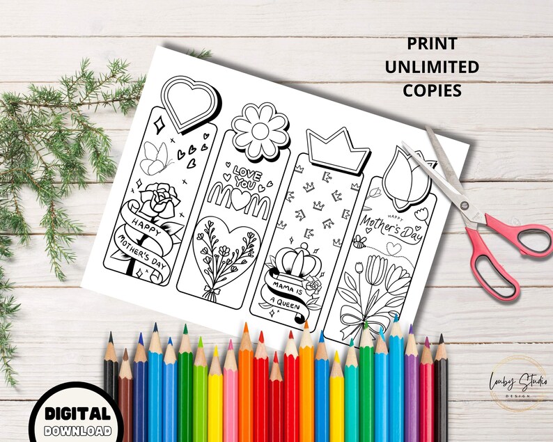 Mothers Day Coloring Bookmarks, Printable Coloring Mothers Day Card ...