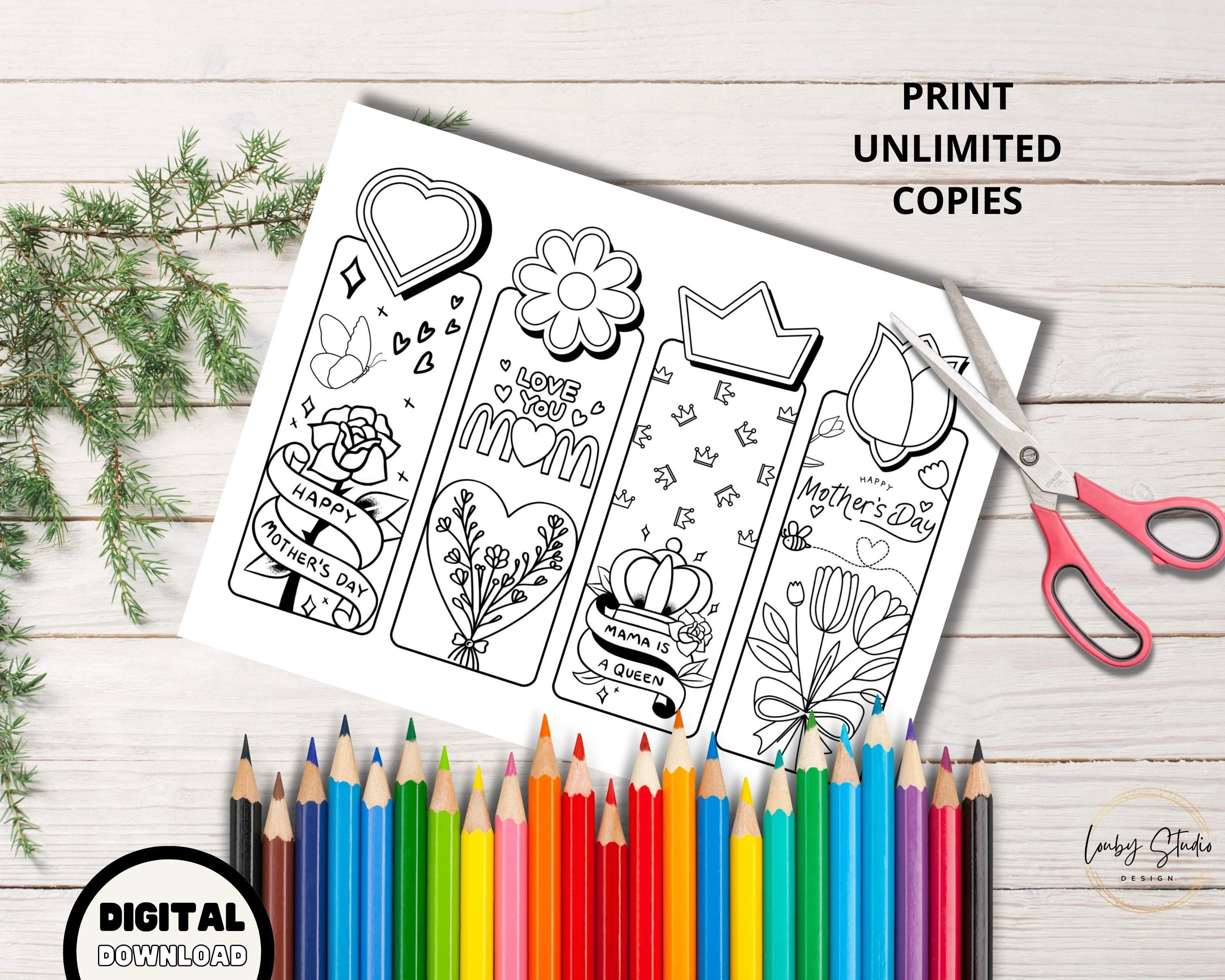 Mothers Day Coloring Bookmarks, Printable Coloring Mothers Day Card ...