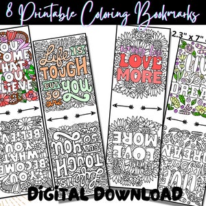 Printable Motivational Coloring Bookmark Pages, Digital Book Marks ...
