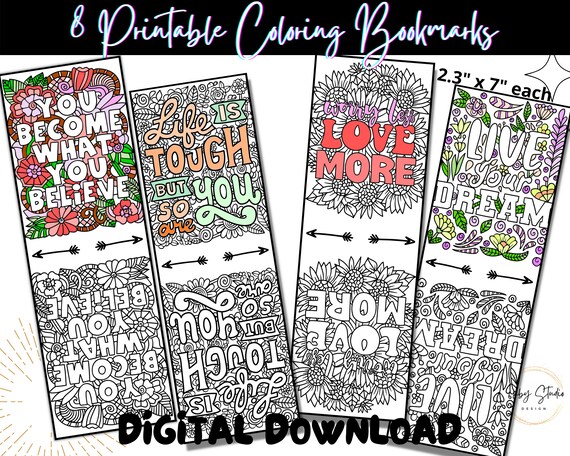 Printable Motivational Coloring Bookmark Pages Digital Book - Etsy