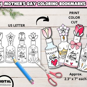 Flower Vase Mothers Day Coloring Bookmarks Cards, Printable Happy ...