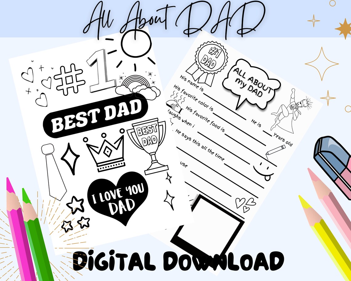 All About My Dad Printable Fathers Day Coloring Pages | Etsy