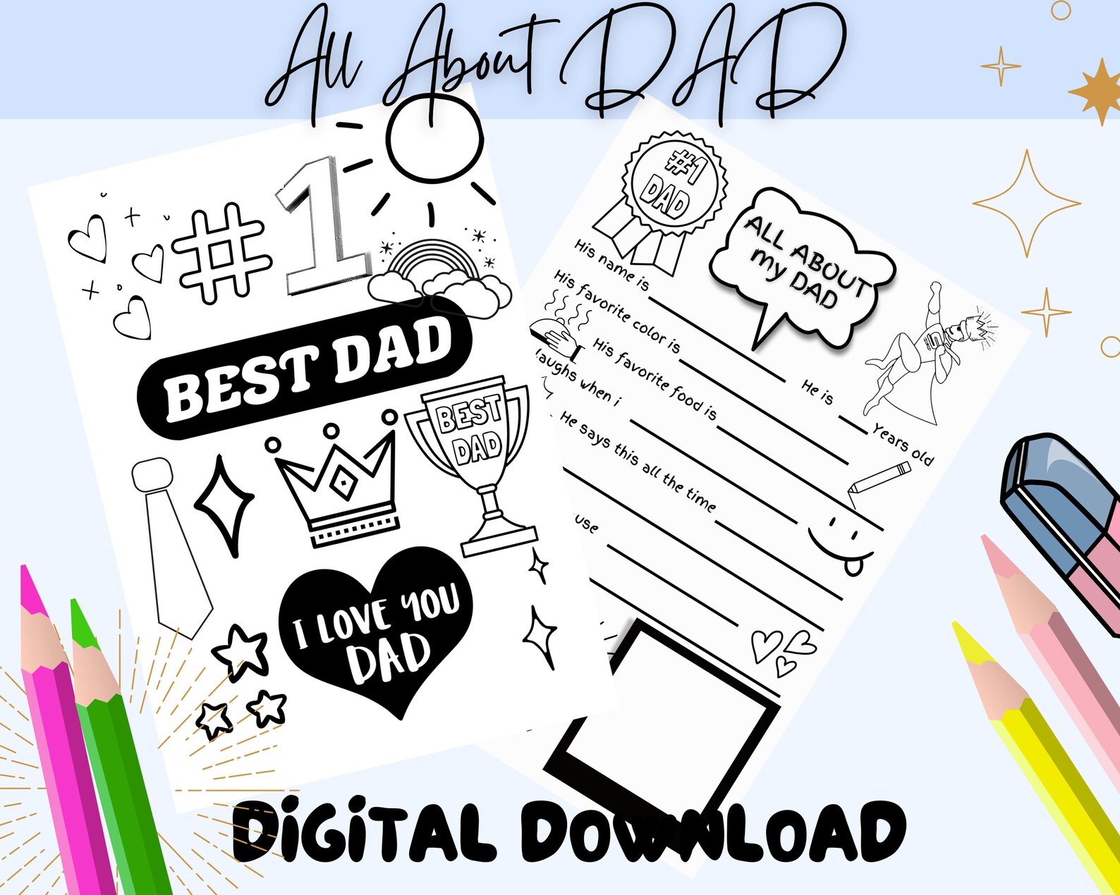 All About My Dad Printable, Fathers Day Coloring Pages, Fathers Day ...