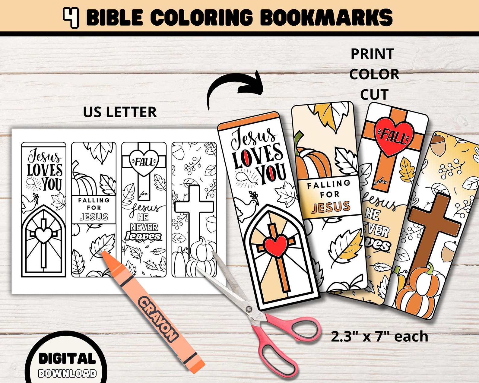 Fall for Jesus Coloring Bookmarks, Fall Bible Coloring Page, Kids ...