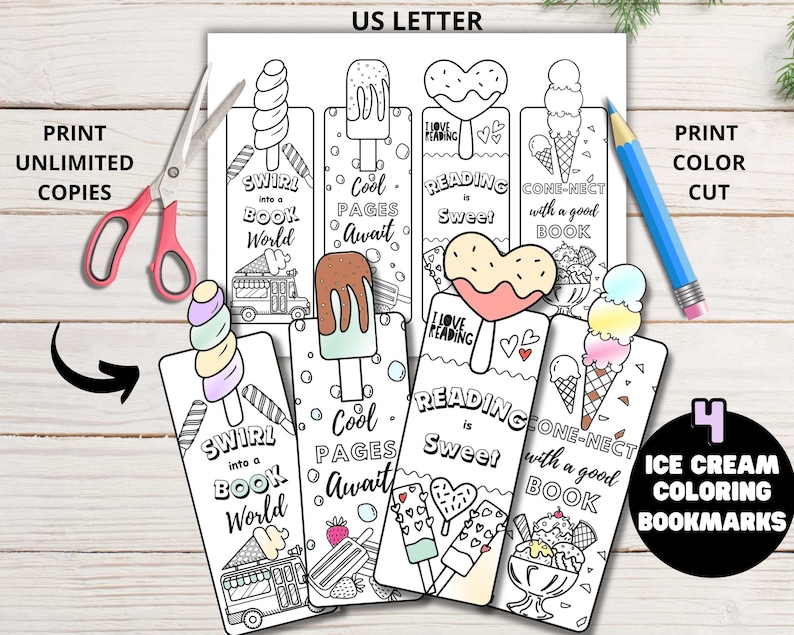 Printable Coloring Bookmarks BUNDLE, Dessert Coloring Book Marks, Kids ...
