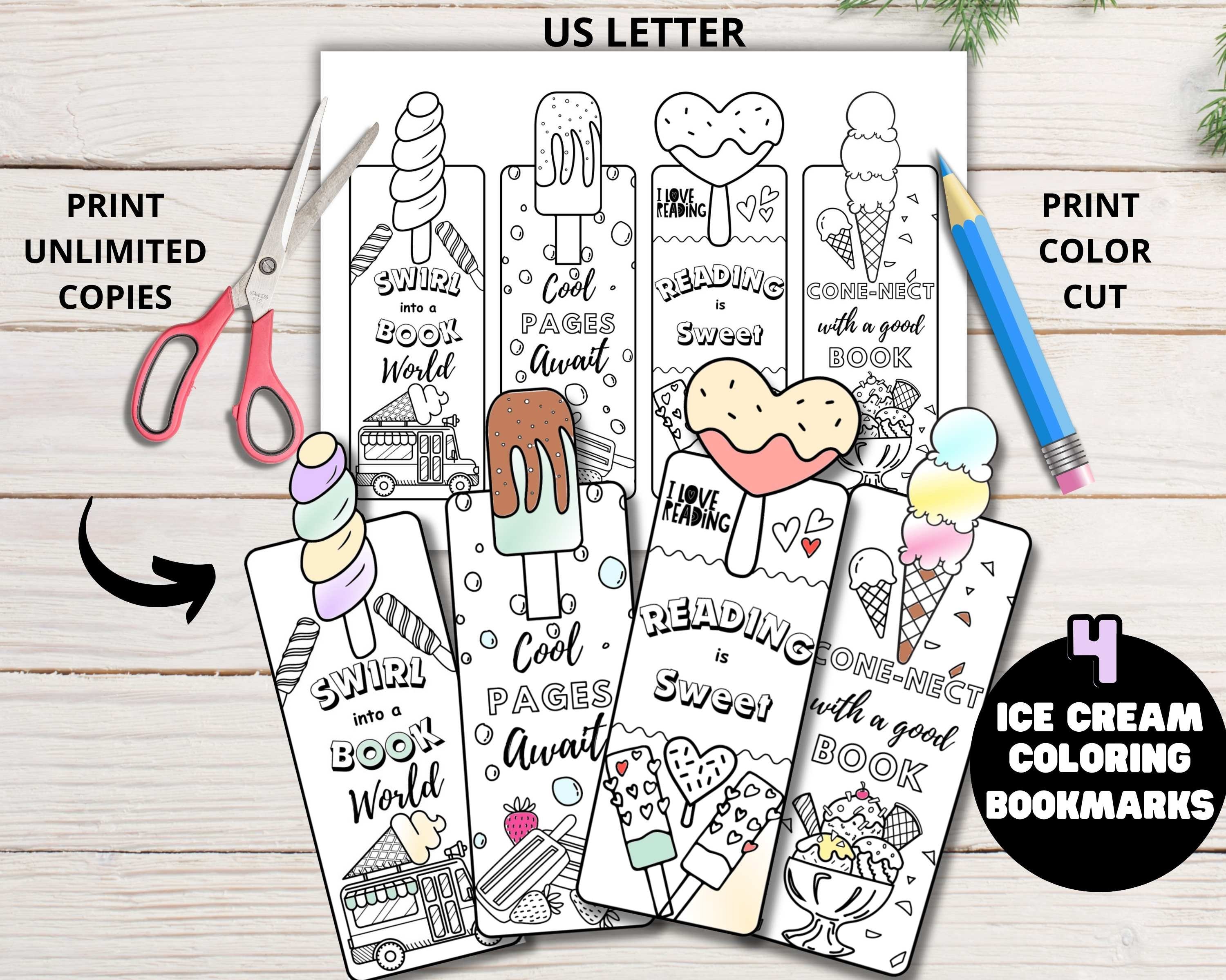 Printable Coloring Bookmarks BUNDLE, Dessert Coloring Book Marks, Kids ...