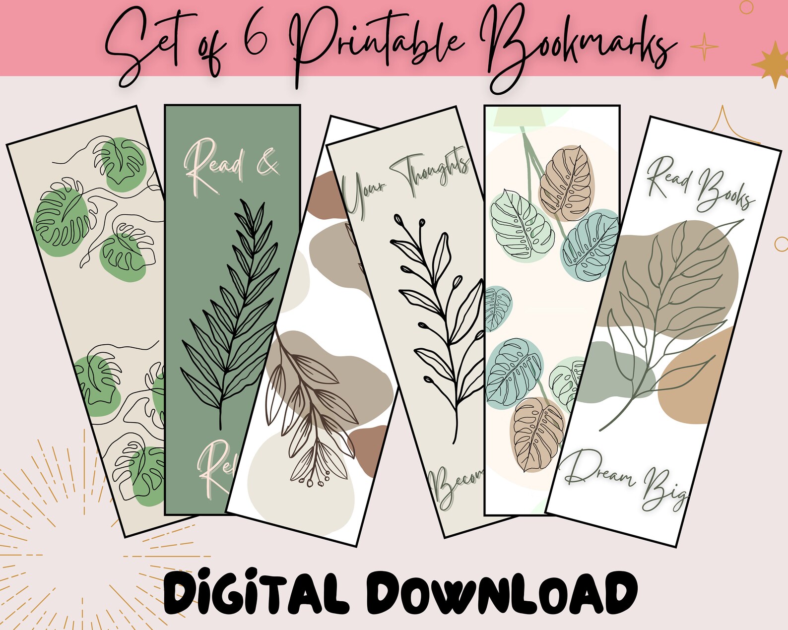 Printable Bookmarks for Women Digital Book Mark Boho | Etsy