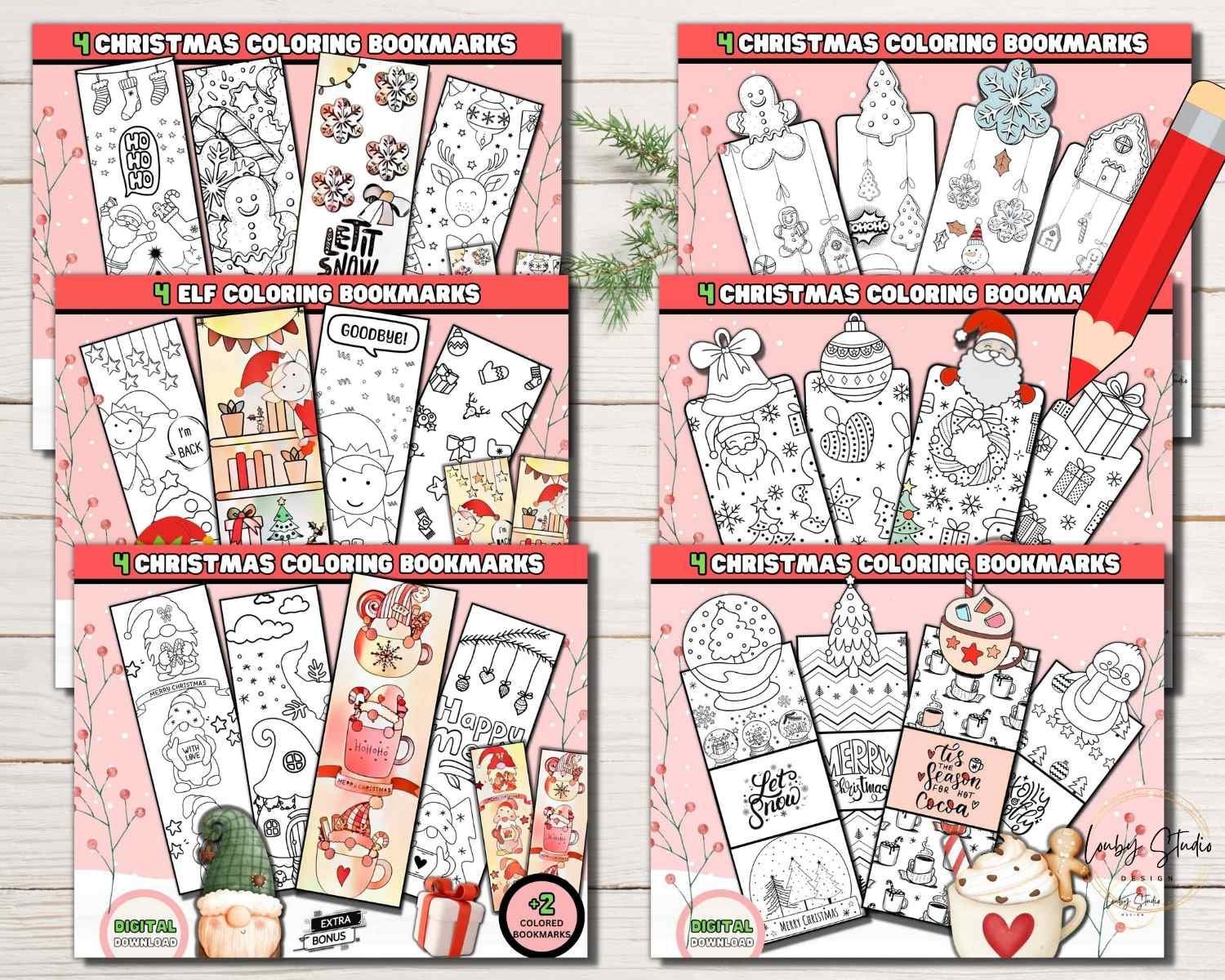 Printable Christmas Bookmarks BUNDLE, Kids Christmas Gnome Coloring ...