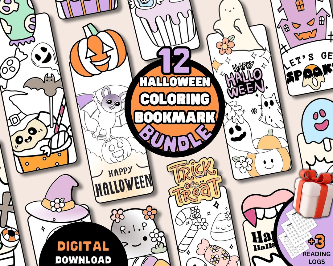 Halloween Printable Coloring Bookmarks, Groovy Halloween Boo Basket ...