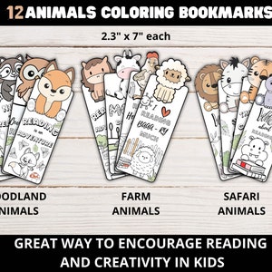 Printable Animals Coloring Bookmarks BUNDLE, Cute Animals Book Marks ...