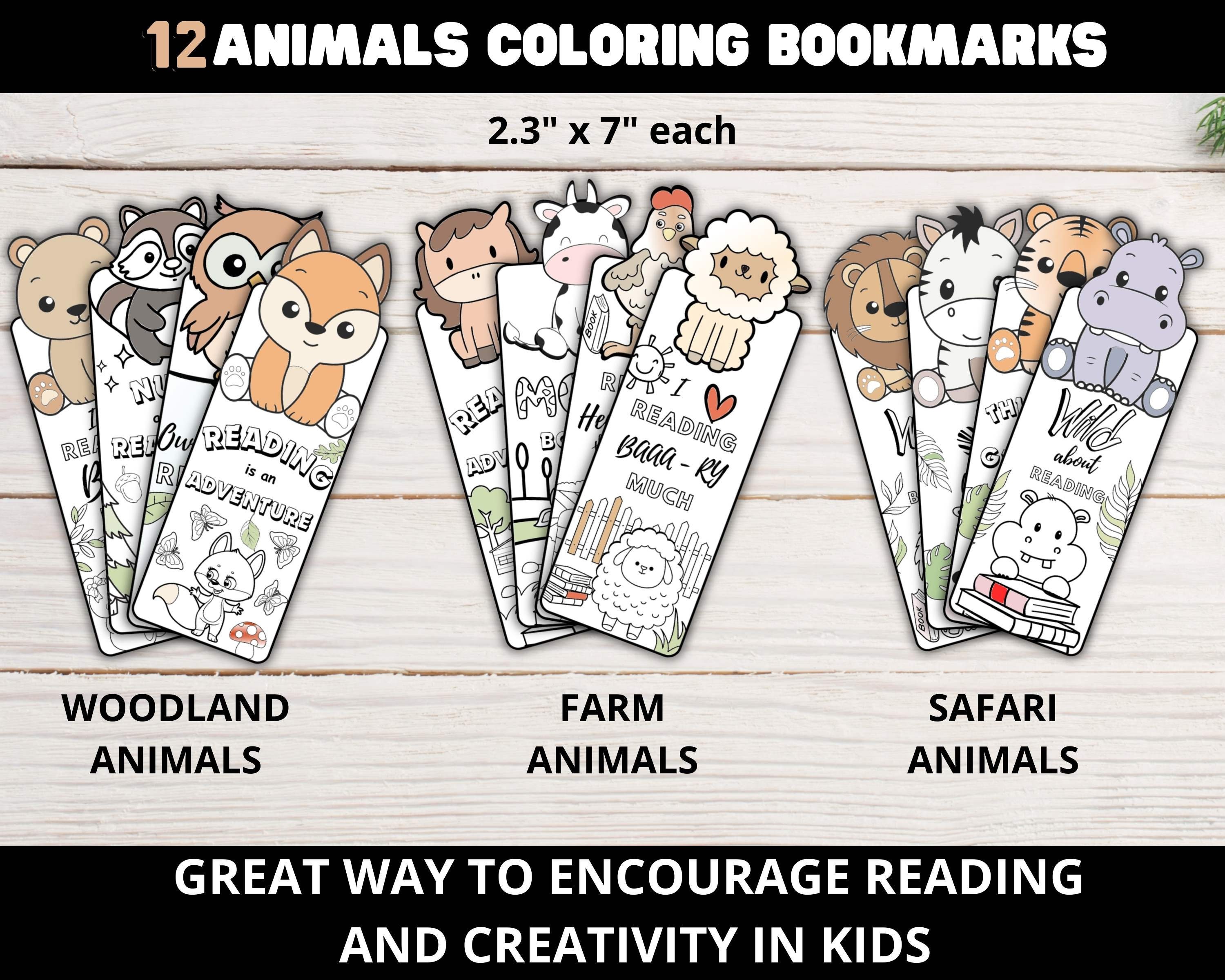 Printable Animals Coloring Bookmarks BUNDLE, Cute Animals Book Marks ...