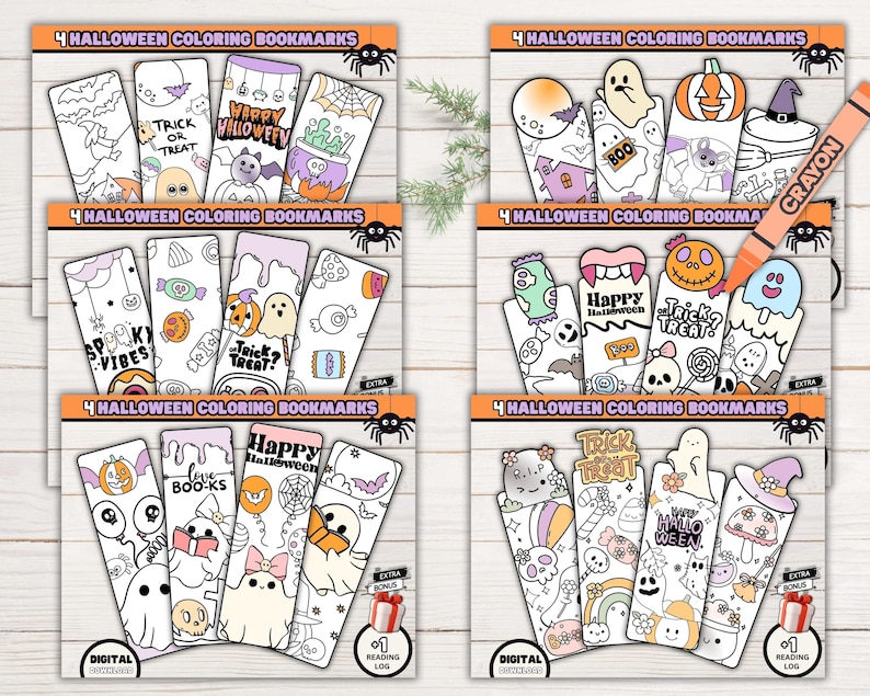 Cozy Halloween Coloring Bookmarks, 24 Spooky Cute Ghost & Creepy ...