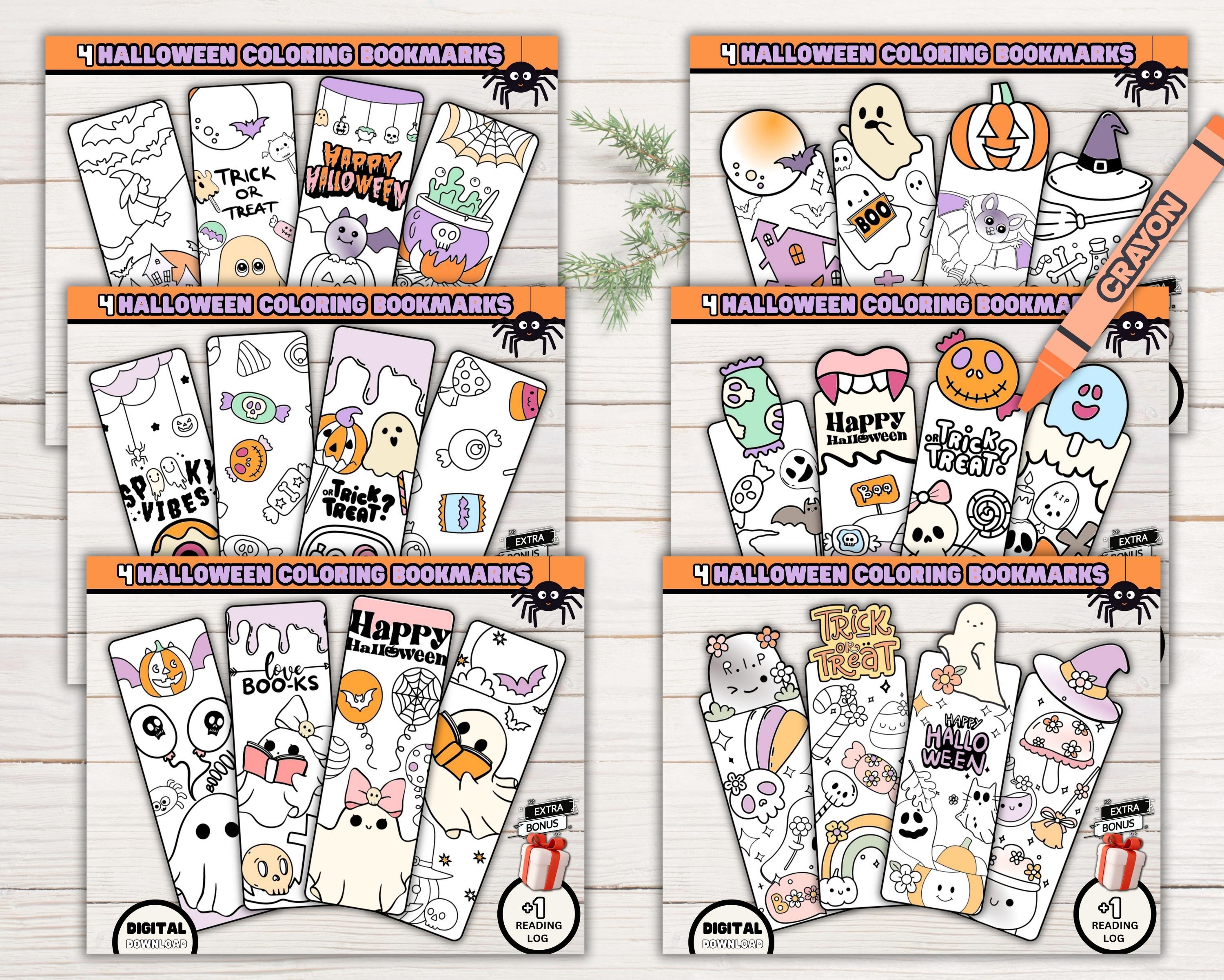 Cozy Halloween Coloring Bookmarks, 24 Spooky Cute Ghost & Creepy ...