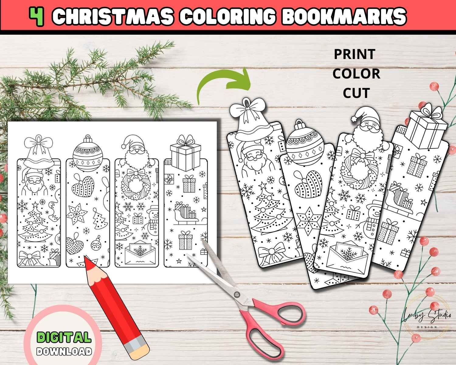 Printable Christmas Coloring Bookmarks, Kids Christmas Activity ...