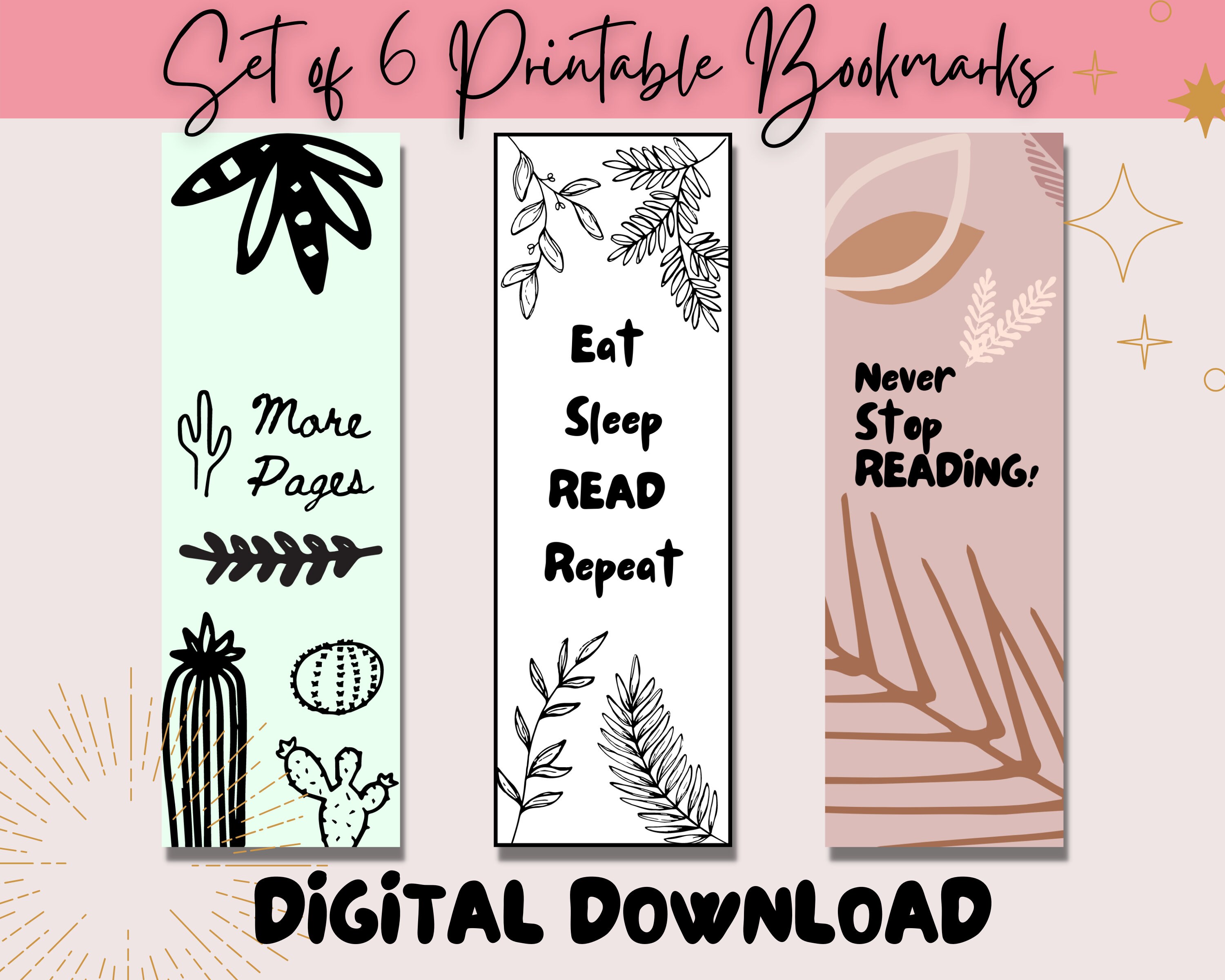 Botanical Printable Bookmarks, Boho Book Mark, Book Lover Gift, Cute ...