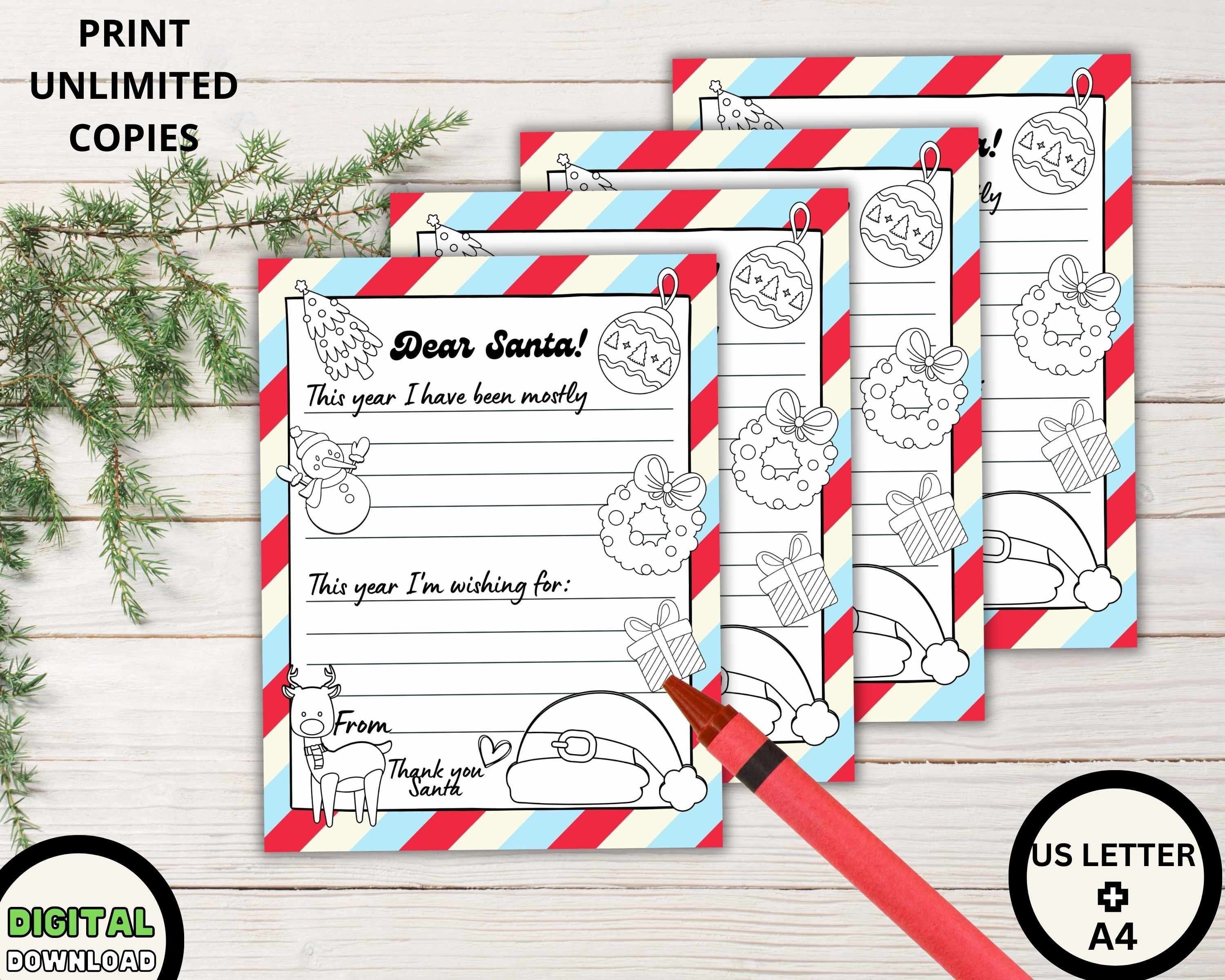 Letter to Santa Coloring Page, Printable Dear Santa Letter, Christmas ...