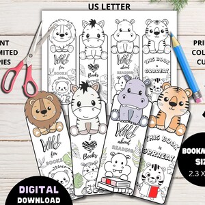 Coloring Bookmarks Printables for Kids BUNDLE, Cute Animals Book Marks ...