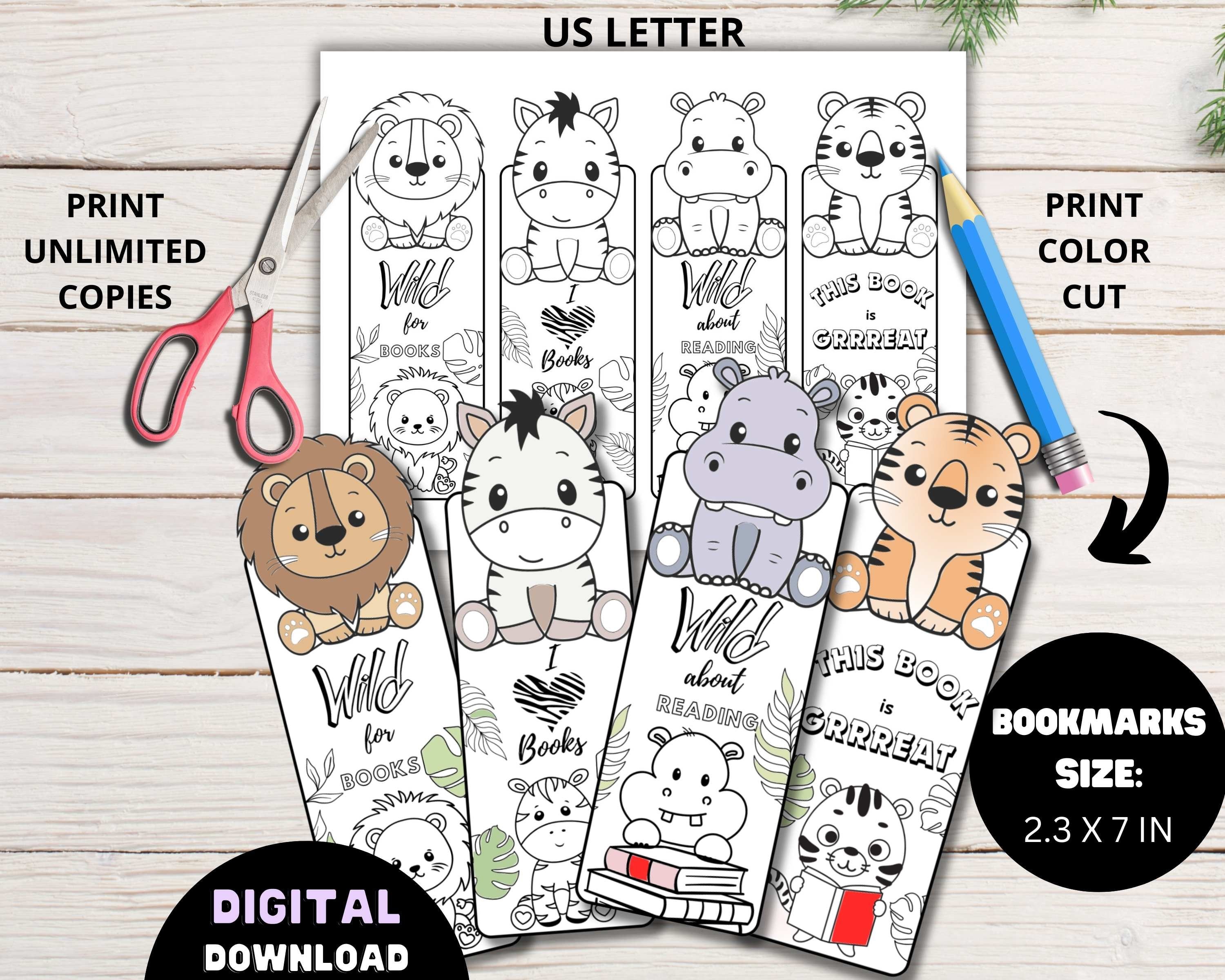 Coloring Bookmarks Printables for Kids BUNDLE, Cute Animals Book Marks ...