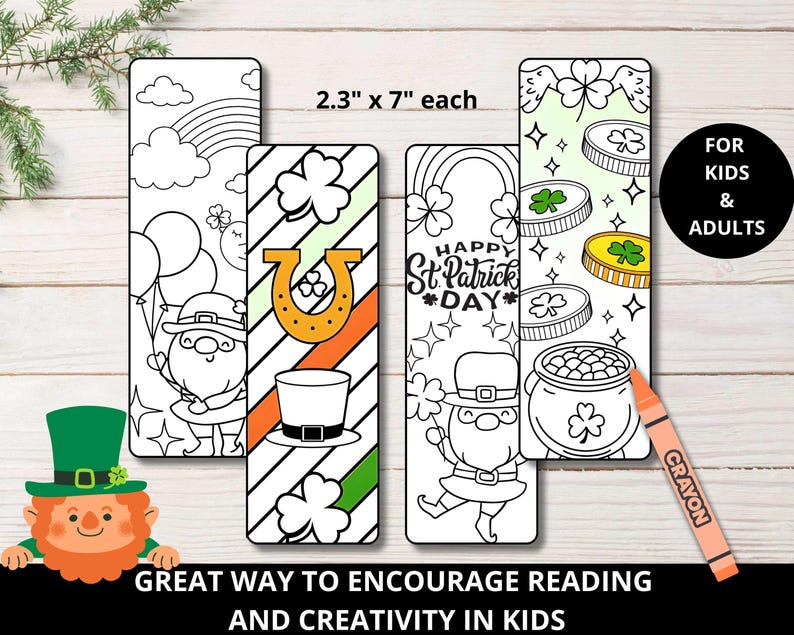 St Patricks Day Coloring Bookmarks: Shamrock Leprechaun Designs ...