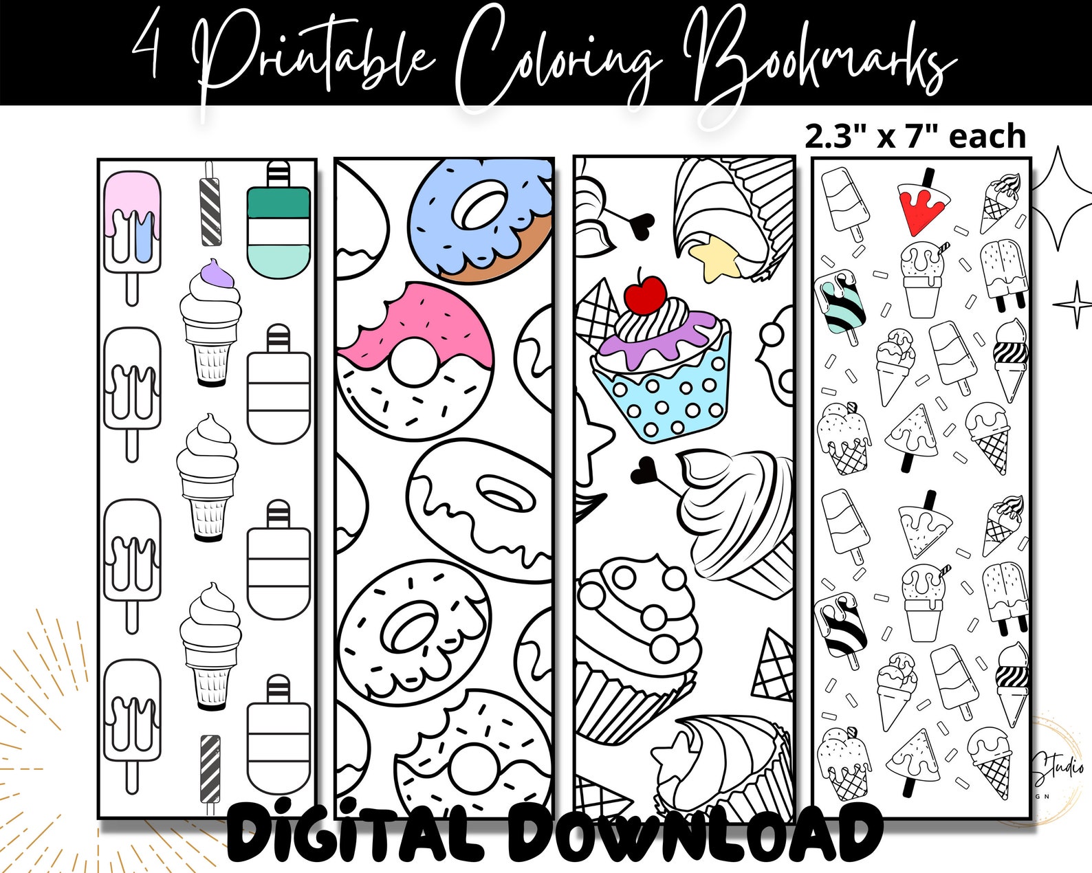 Printable Coloring Bookmarks, Digital Book Marks, Cute Printable Book ...
