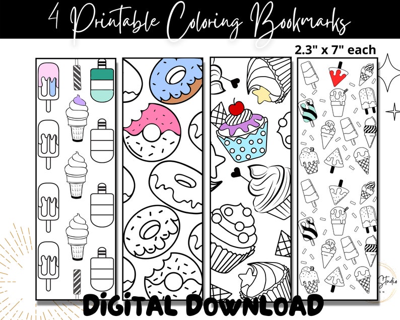 Printable Coloring Bookmarks Digital Book Marks Cute - Etsy