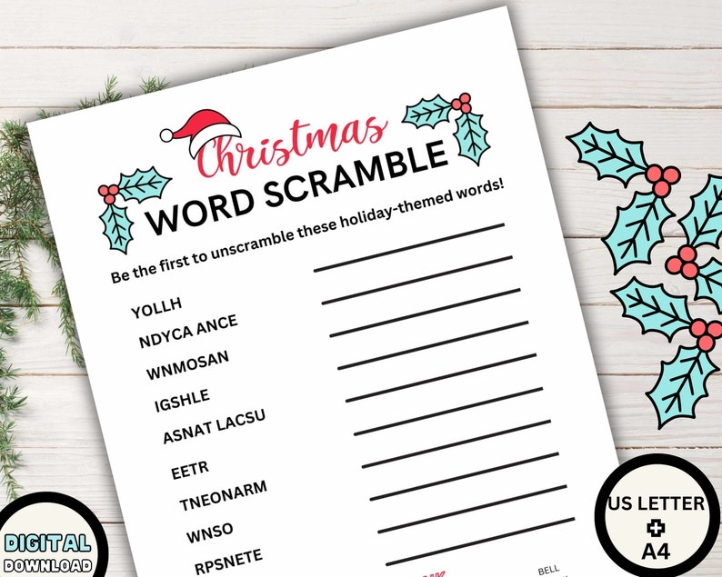 Printable Christmas Word Scramble Game, Kids Christmas Word Games ...