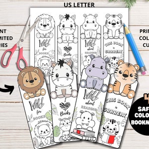Printable Animals Coloring Bookmarks BUNDLE, Cute Animals Book Marks ...