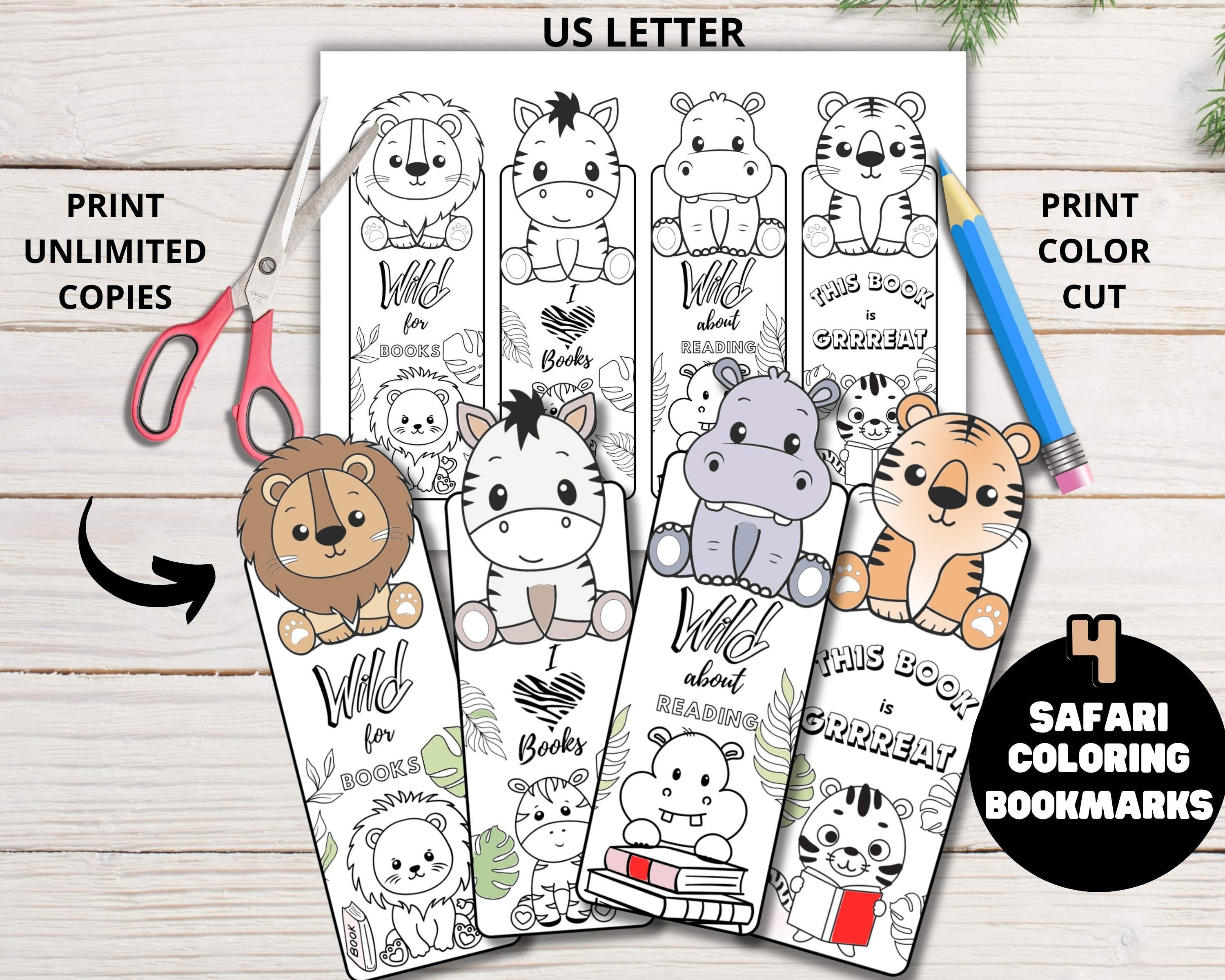 Printable Animals Coloring Bookmarks BUNDLE, Cute Animals Book Marks ...