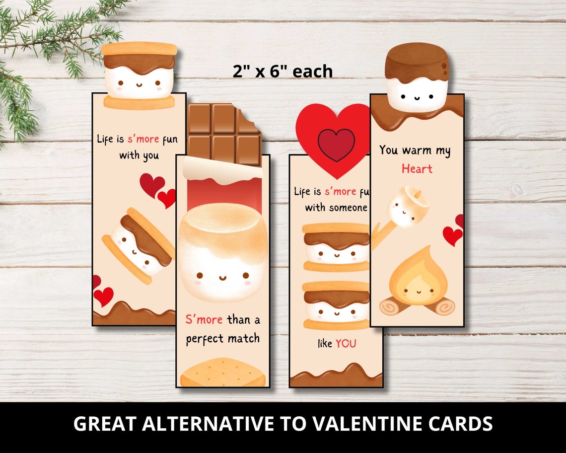 Smores Valentine Bookmarks Cards, Printable Classroom Valentine Cards ...