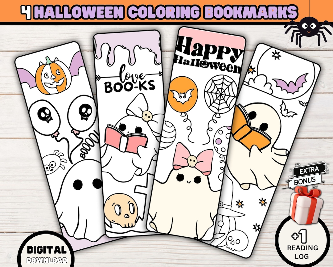 Cute Halloween Coloring Bookmarks, Kawaii Halloween Coloring Page, Kids ...