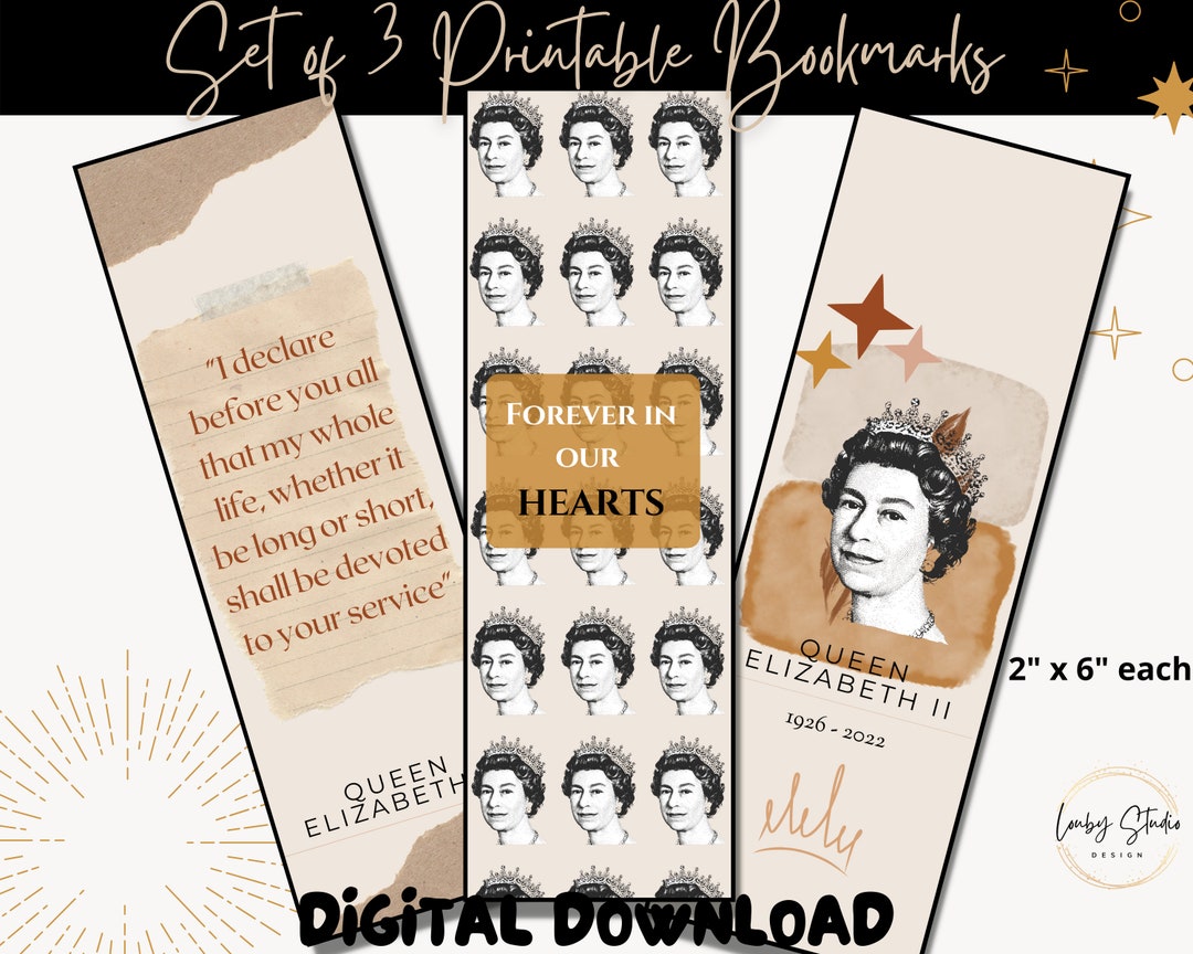 Queen Elizabeth Printable Bookmarks, Vintage Book Mark, Boho Bookmarks ...