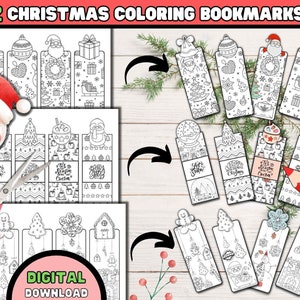 Printable Christmas Coloring Bookmarks BUNDLE, Kids Christmas Coloring ...